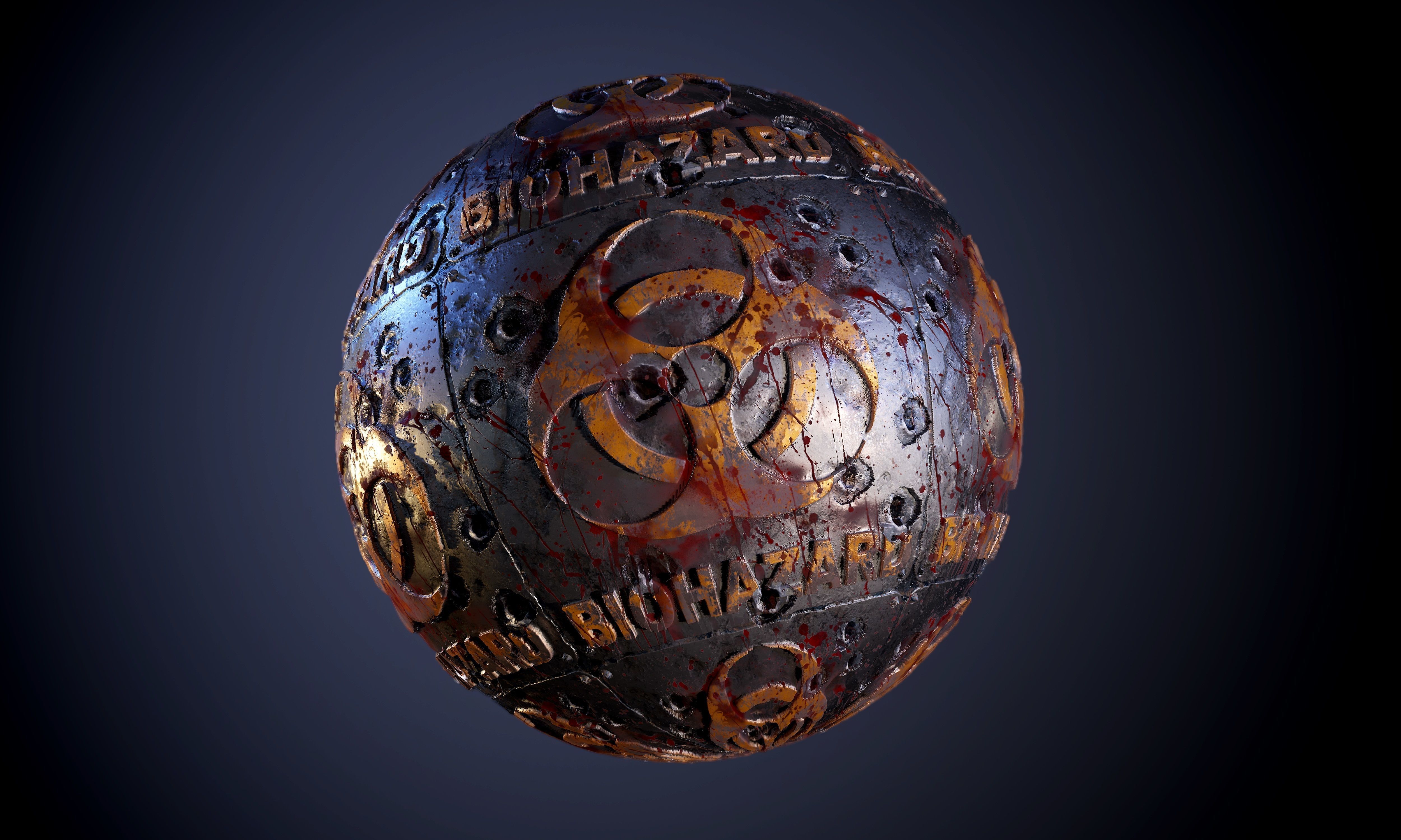 Metal Hazard Sign Bloody Bullet Holes Seamless 3D model 1