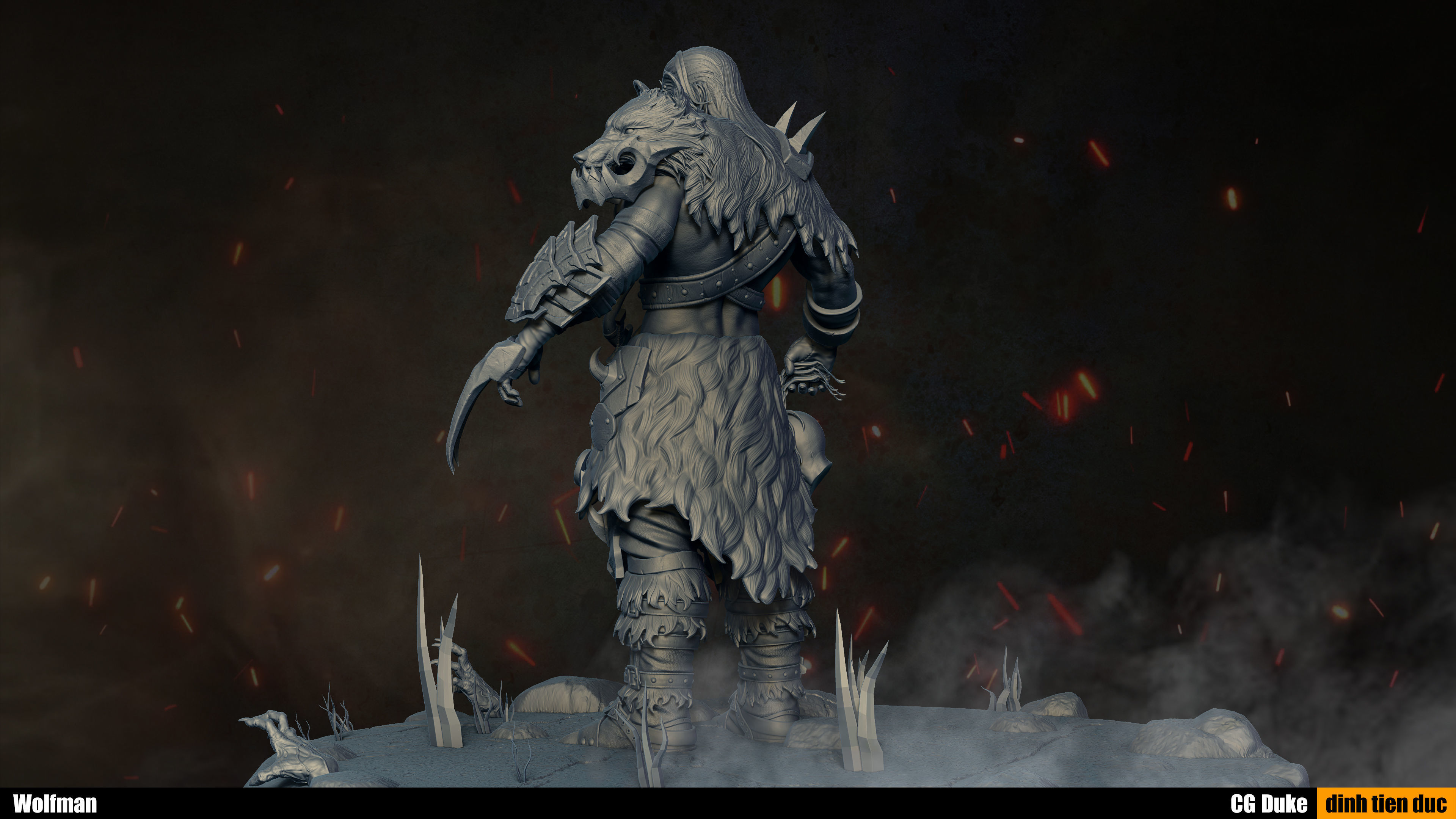 Wolfman statue of man 3D model | CGTrader