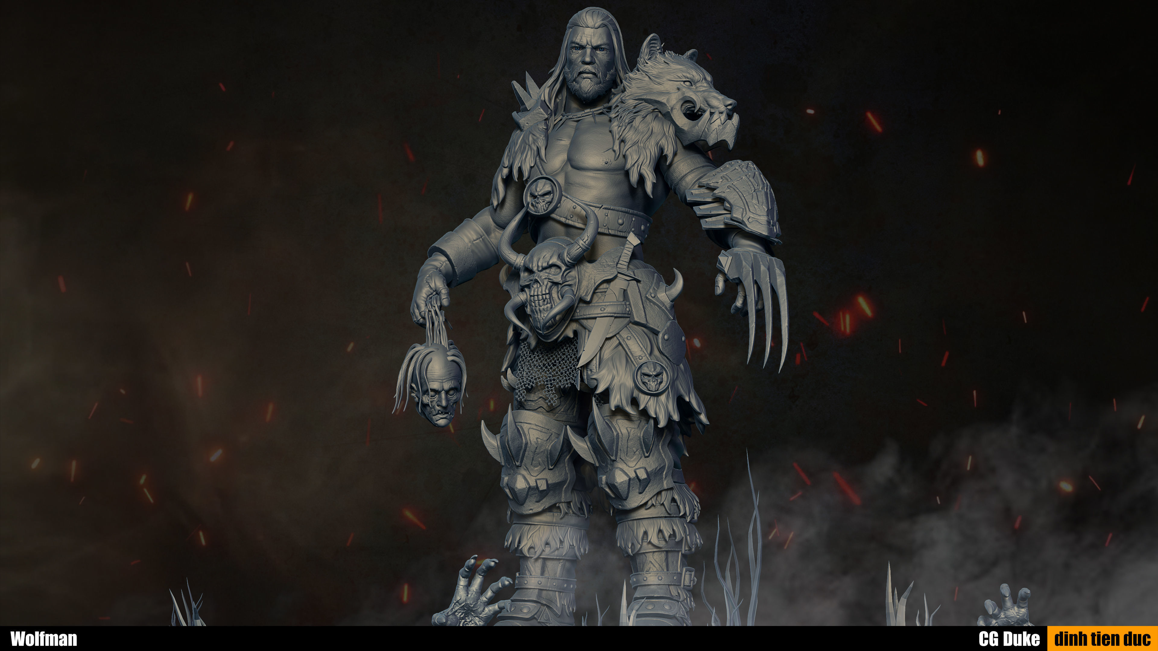 Wolfman statue of man 3D model | CGTrader