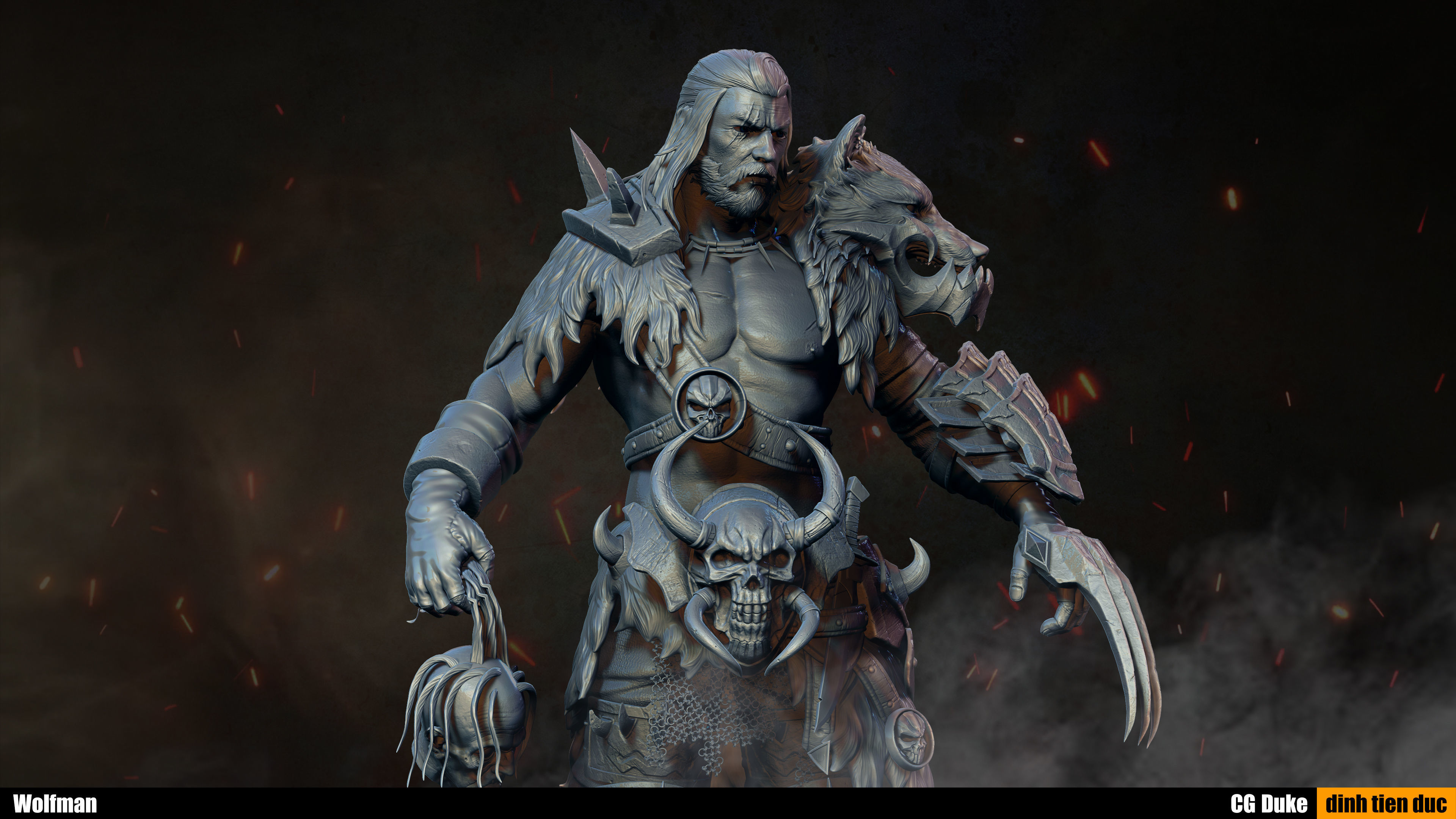 Wolfman statue of man 3D model | CGTrader