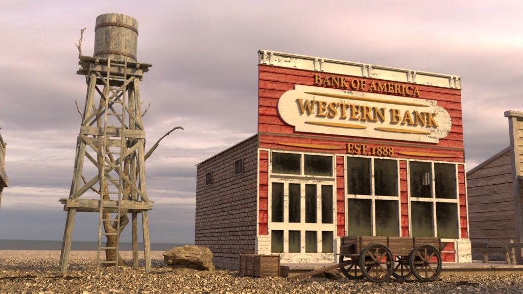 WILD WEST BANK WITH EMPTY INTERIOR 3D model | CGTrader