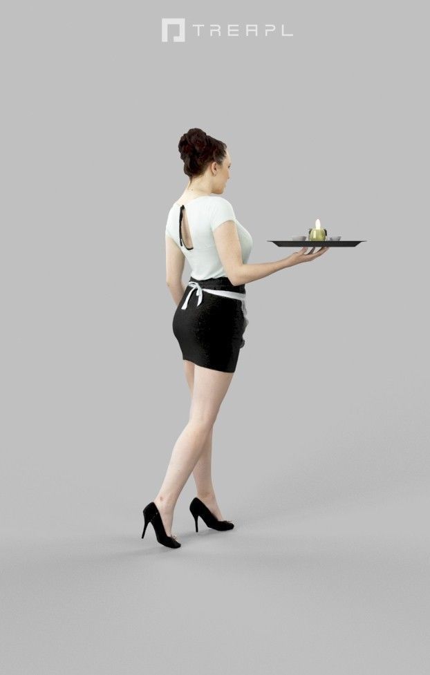 Dream A Caucasian Female Waitress Walking Holding A Tray 3D model ...