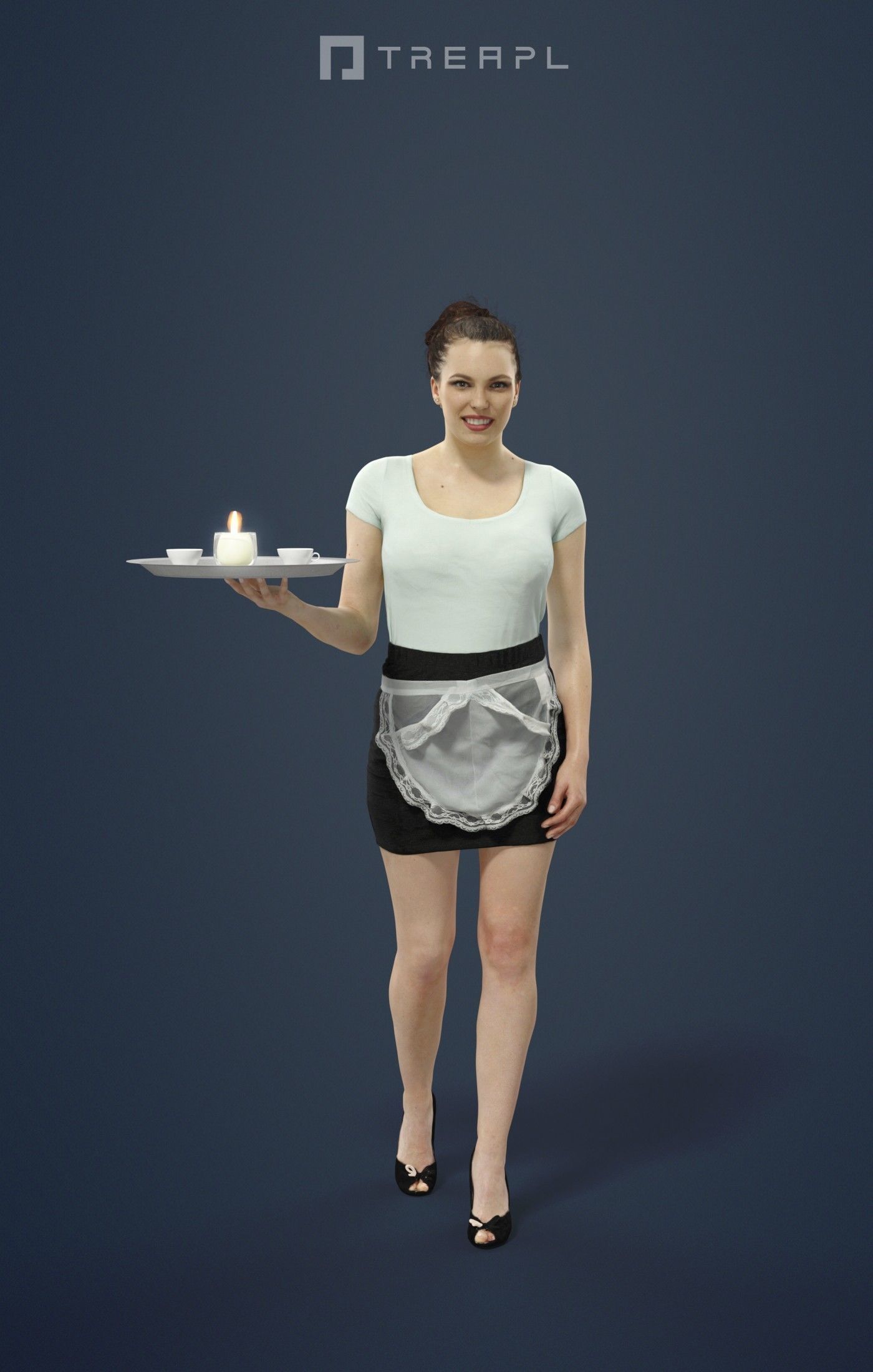 Dream A Caucasian Female Waitress Walking Holding A Tray 3D model ...