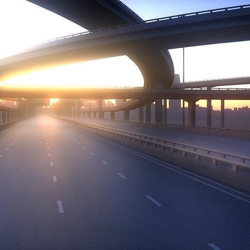 Freeway02 highway at sunset 3D model | CGTrader