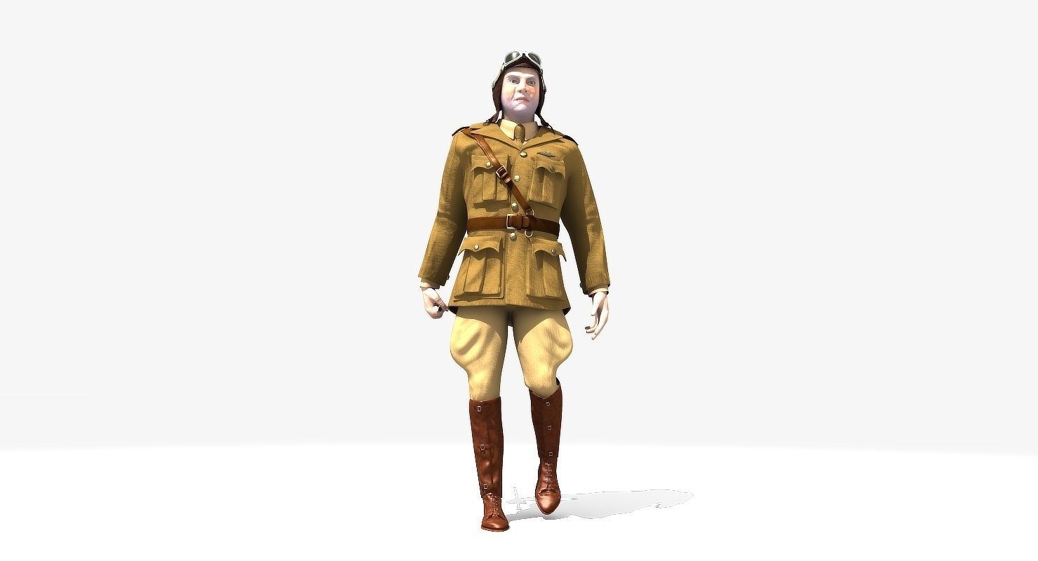 Aviator WWI British Pilot - Low poly - rigged - animated 3D model ...