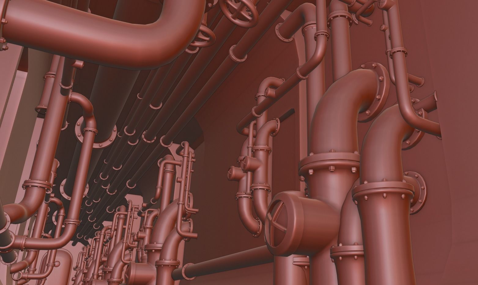 3D model submarine corridor and water pipes collection VR / AR / low ...