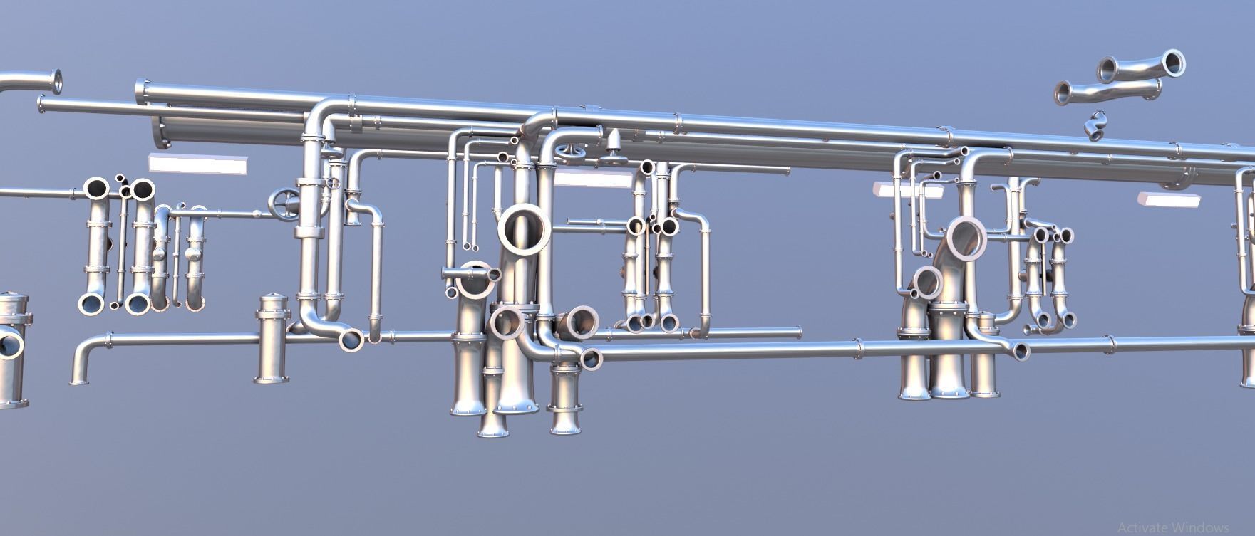 3D model submarine corridor and water pipes collection VR / AR / low ...