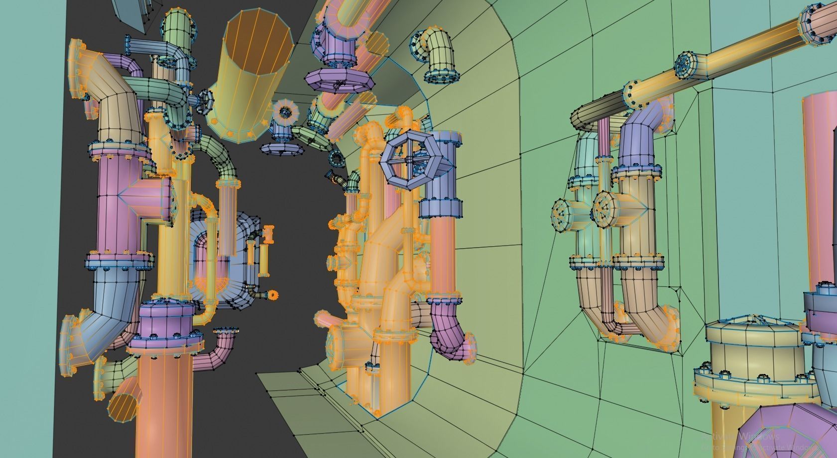 3D model submarine corridor and water pipes collection VR / AR / low ...
