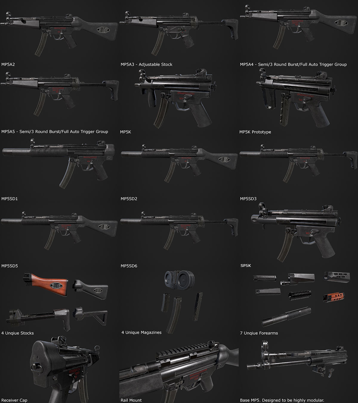 3D model Ultimate MP5 Pack VR / AR / low-poly | CGTrader