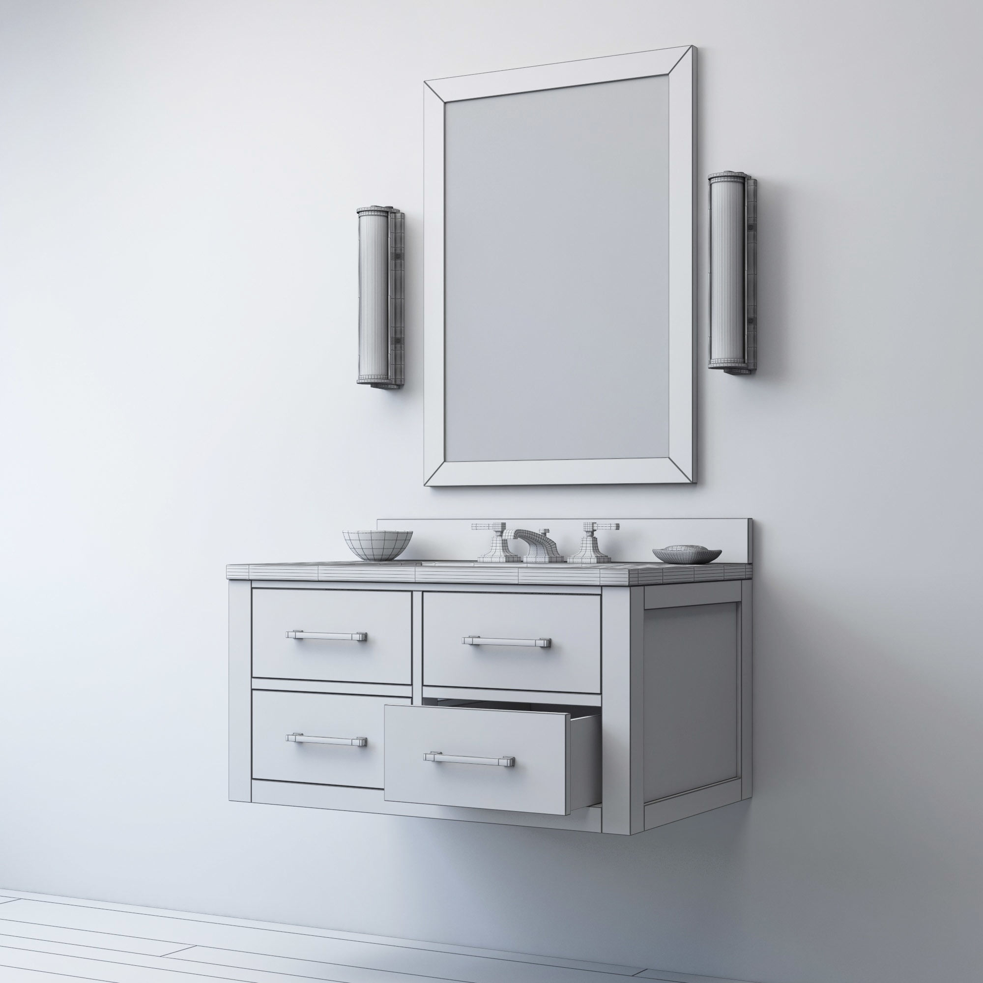 Hutton single floating vanity white 3D model | CGTrader