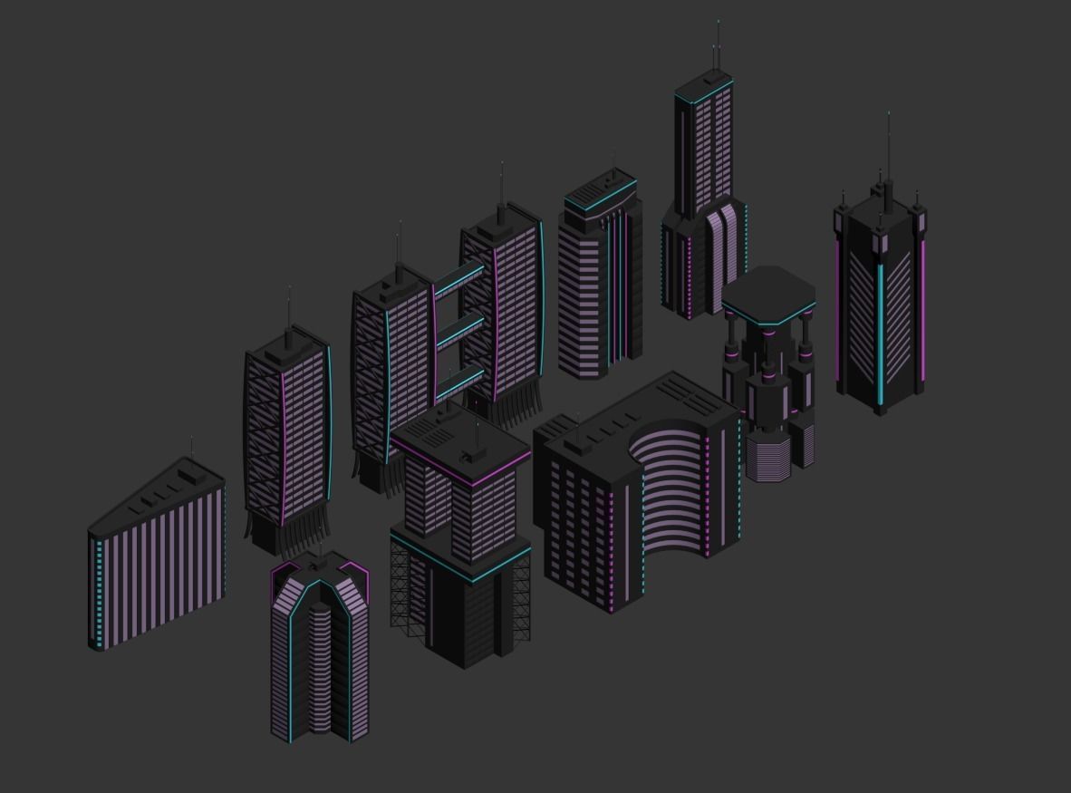 3D model Neon Buildings VR / AR / low-poly | CGTrader