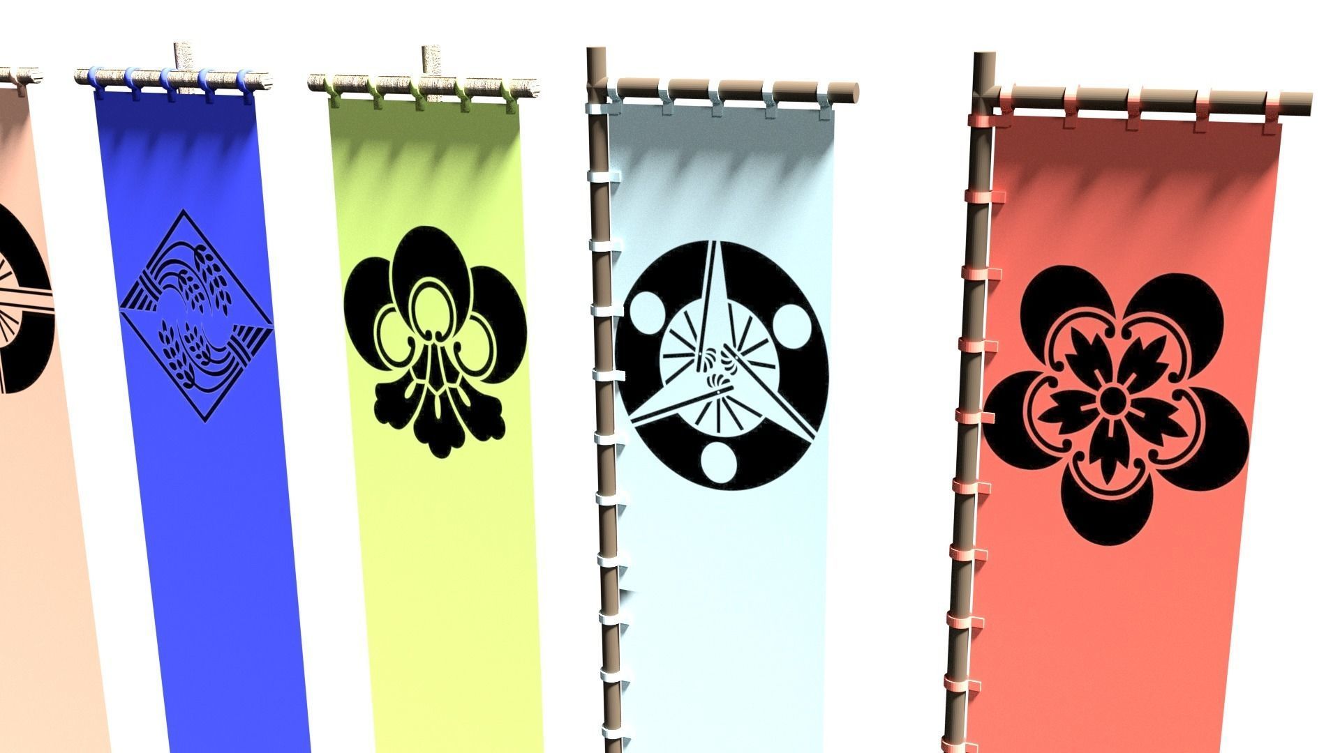 3D model Japanese Battle Flags Pack 2 Styles over 400 Crests HQ War VR ...