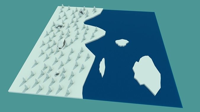 3D model Low-Poly Forest in Winter with a lake and icebergs VR / AR ...