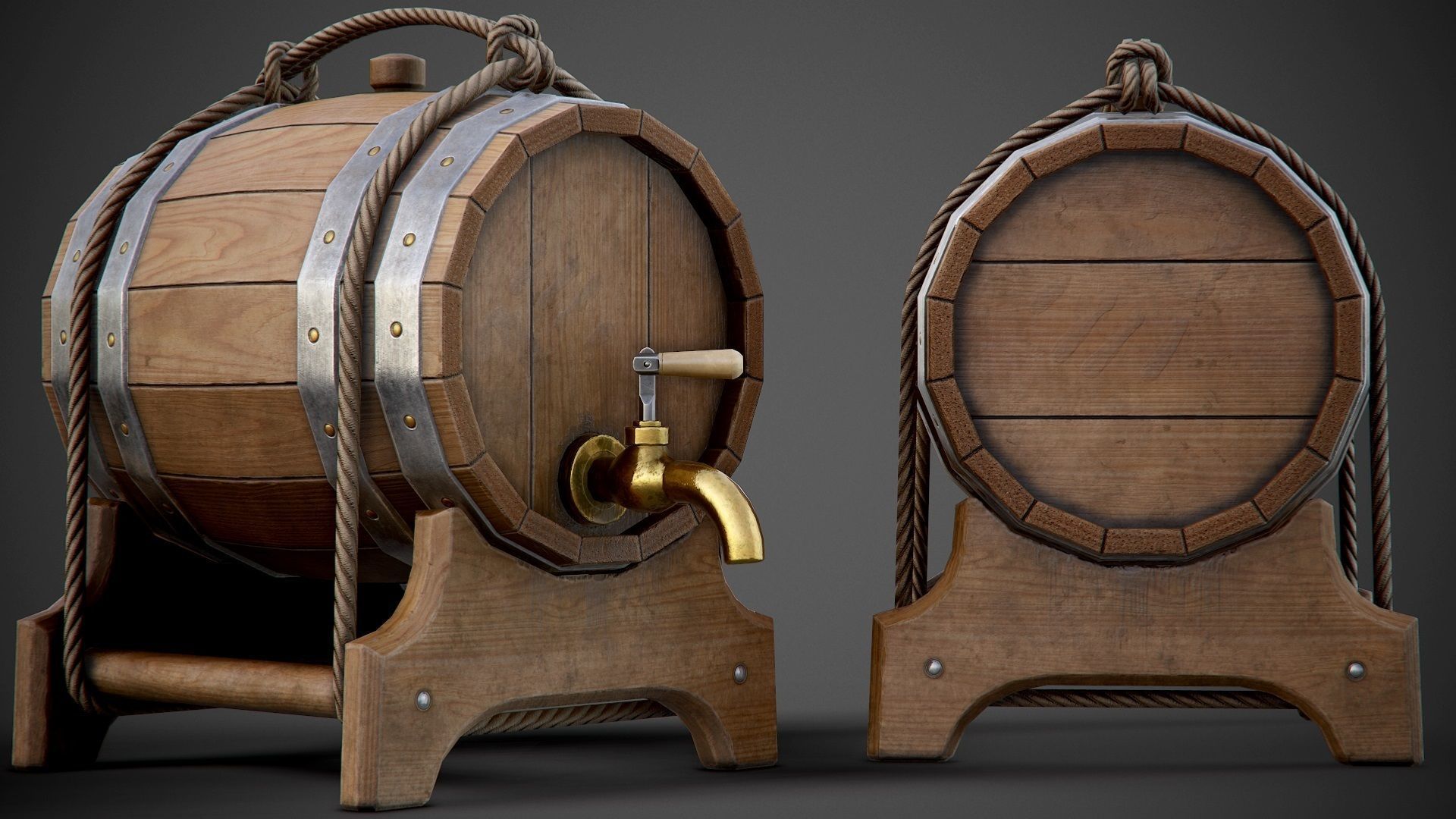 3D model Wooden Barrel for Booze - PBR Game-Ready VR / AR / low-poly ...