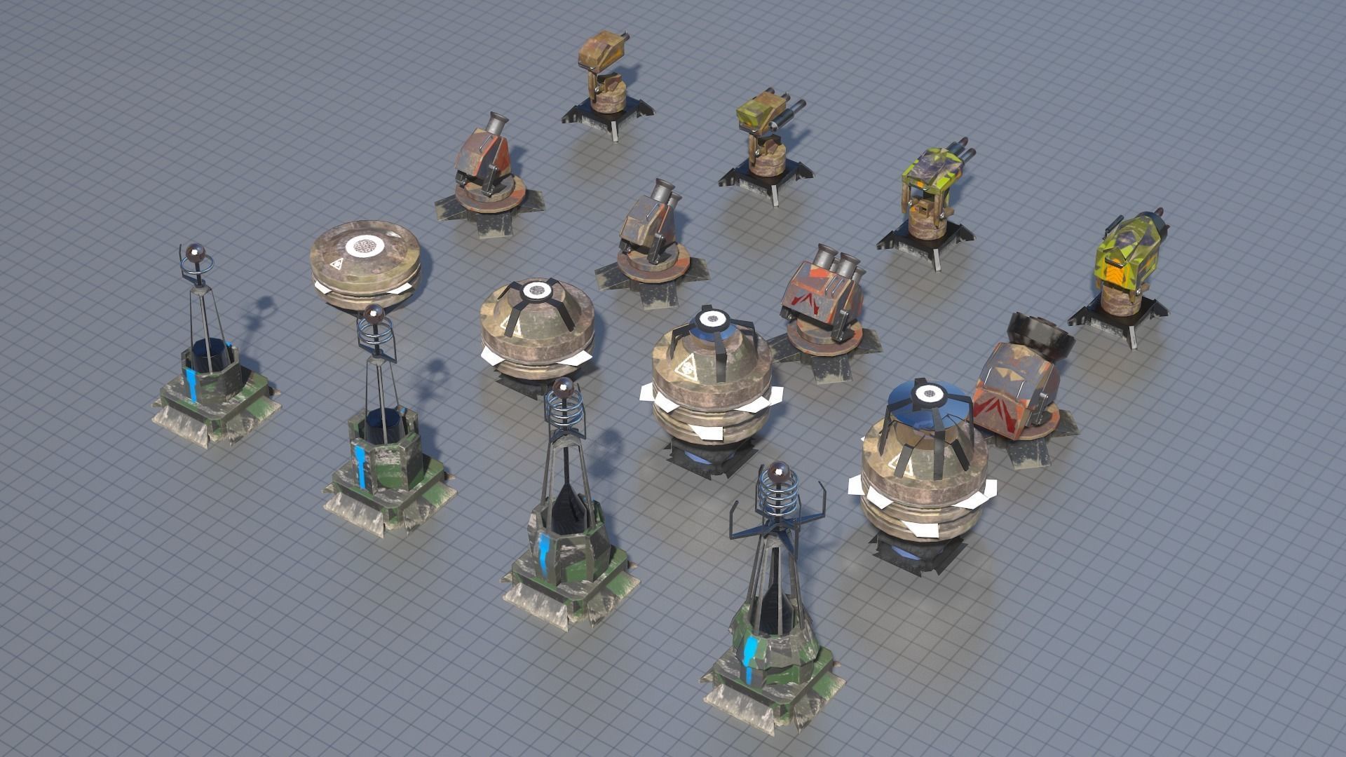 3D model Turrets bundle VR / AR / low-poly rigged | CGTrader