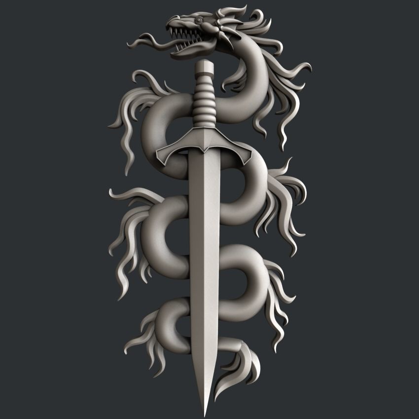 3d STL models for CNC router Dragon sword | CGTrader