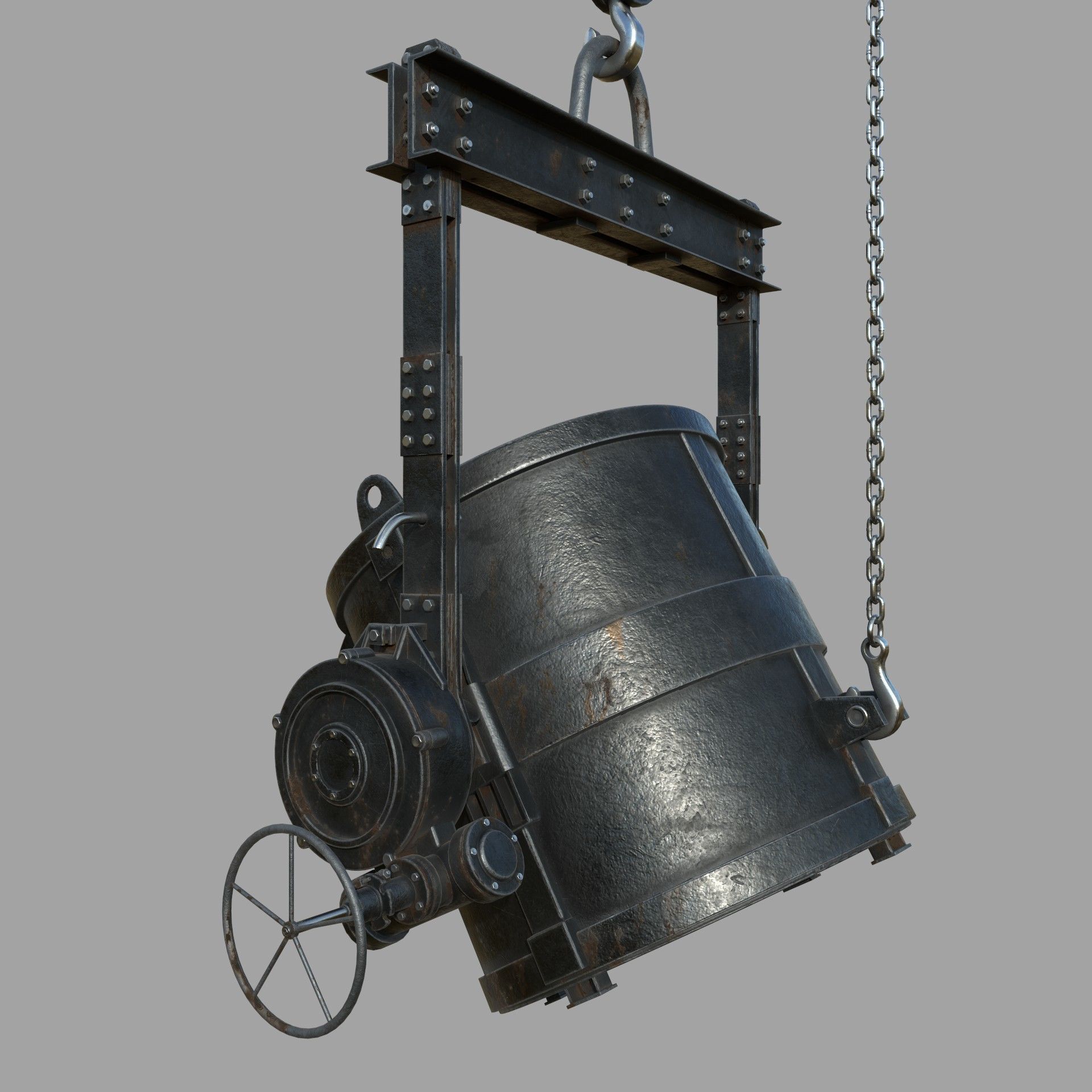 Foundry metal bucket hanging on chain 3D model | CGTrader