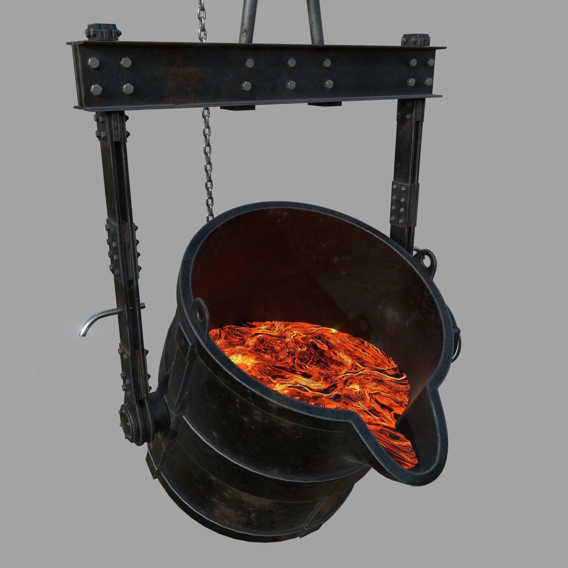 Foundry metal bucket hanging on chain 3D model | CGTrader