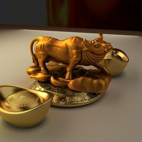 Chinese golden OX with gold ingot 3D model | CGTrader