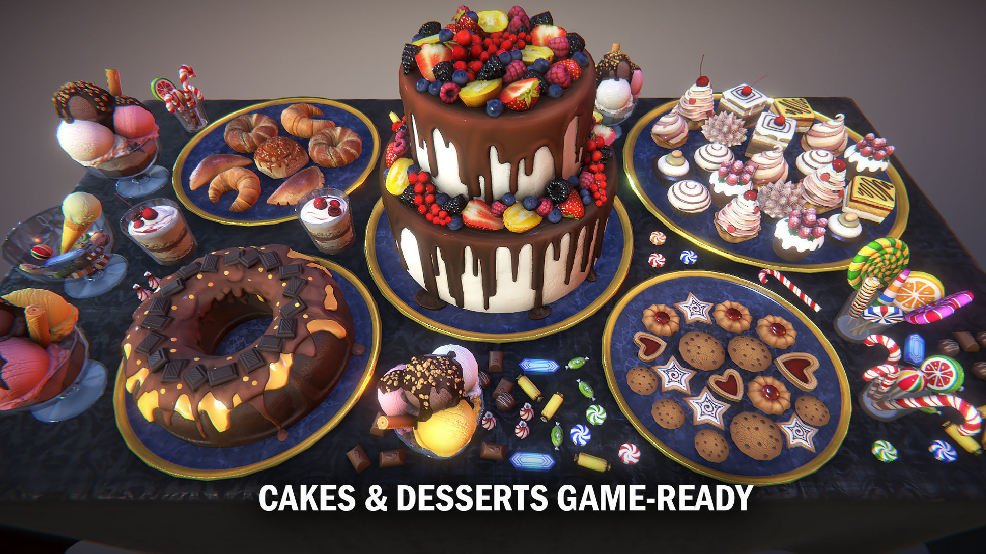 Cakes and desserts 3D asset | CGTrader