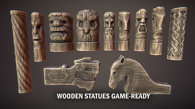 3D model Wooden statues VR / AR / low-poly | CGTrader