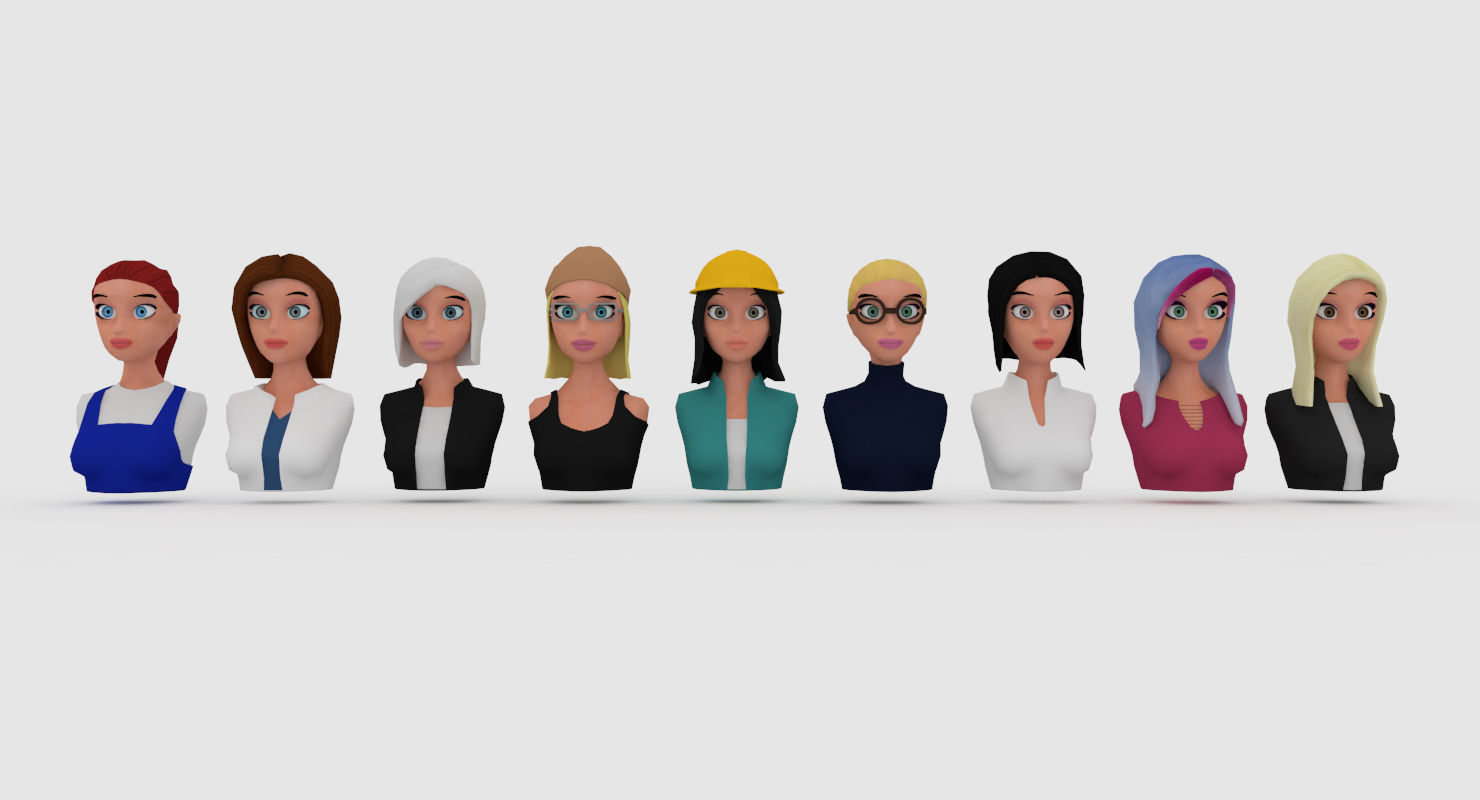 3D model Nine VR female character avatars VR / AR / low-poly | CGTrader