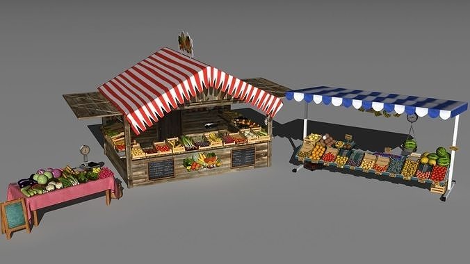 3 market stands 3D model | CGTrader