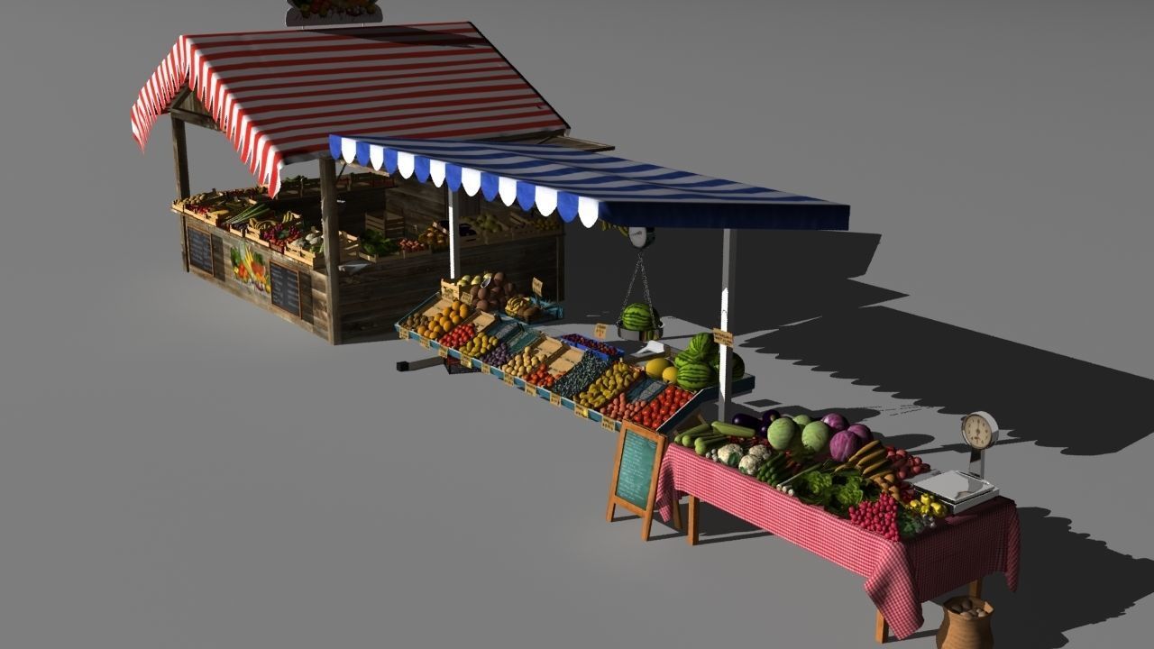 3 market stands 3D model | CGTrader