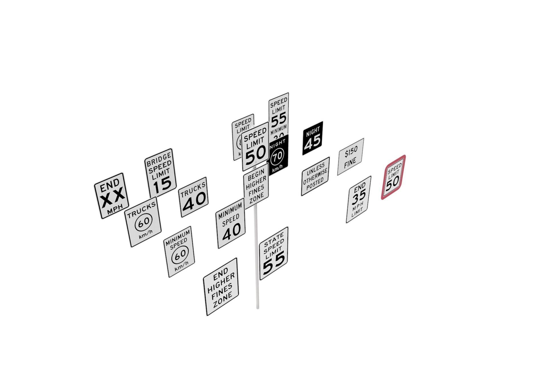 Road Sign US R2 Series Speed Limit BIM Collection 3D model | CGTrader