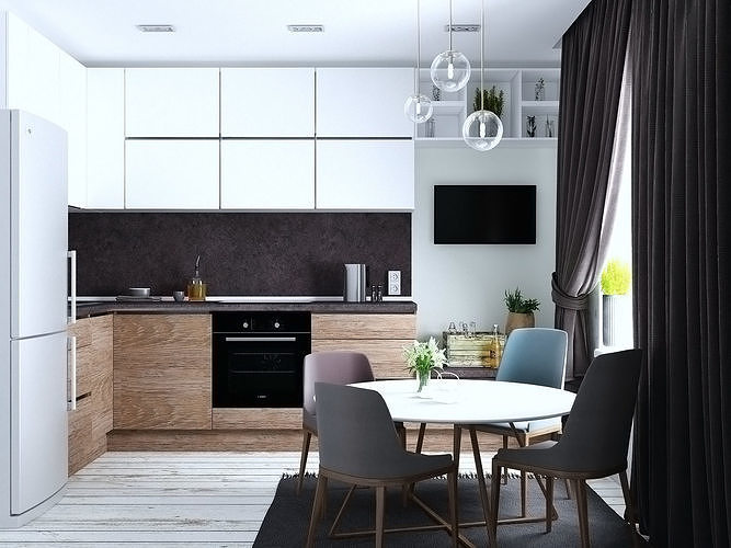 kitchen model modern with cabinets and wooden floors free 3D model ...