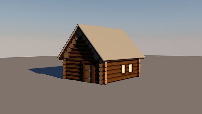 Wood hut in the winter under the snow lowpoly 3D model free VR / AR ...