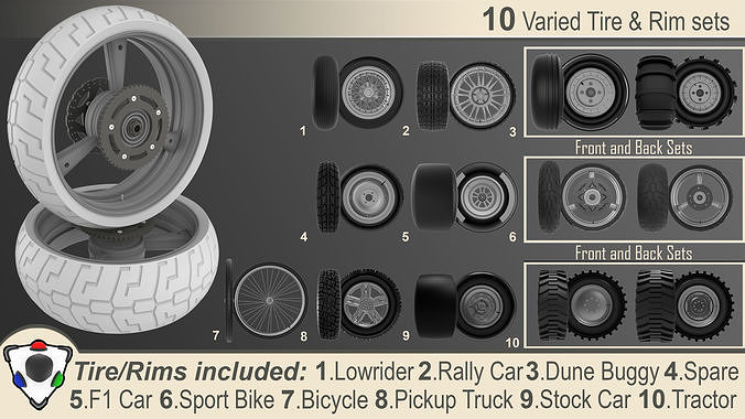 10 Varied Tire and Rim Sets 3D model | CGTrader