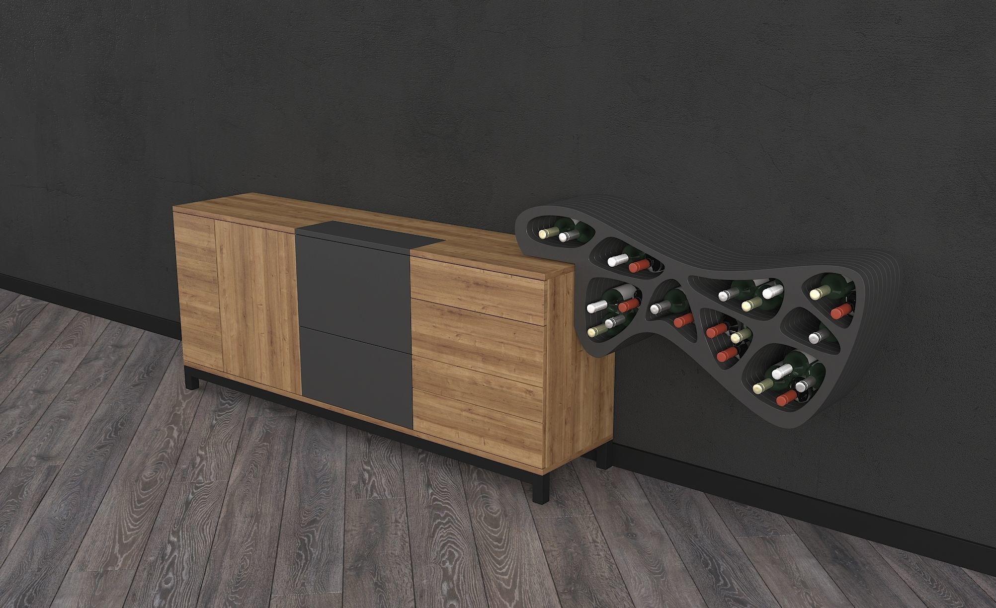 Sideboard Zero with WineRack ButterFly - With Production Drawing 3D ...