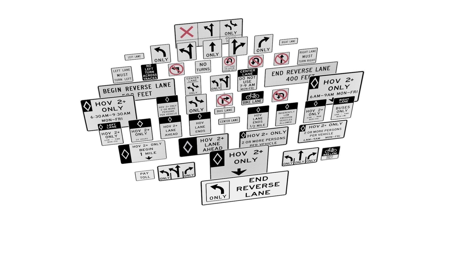 Road Sign US R3 Series Lane Usage And Turns BIM Collection 3D model ...