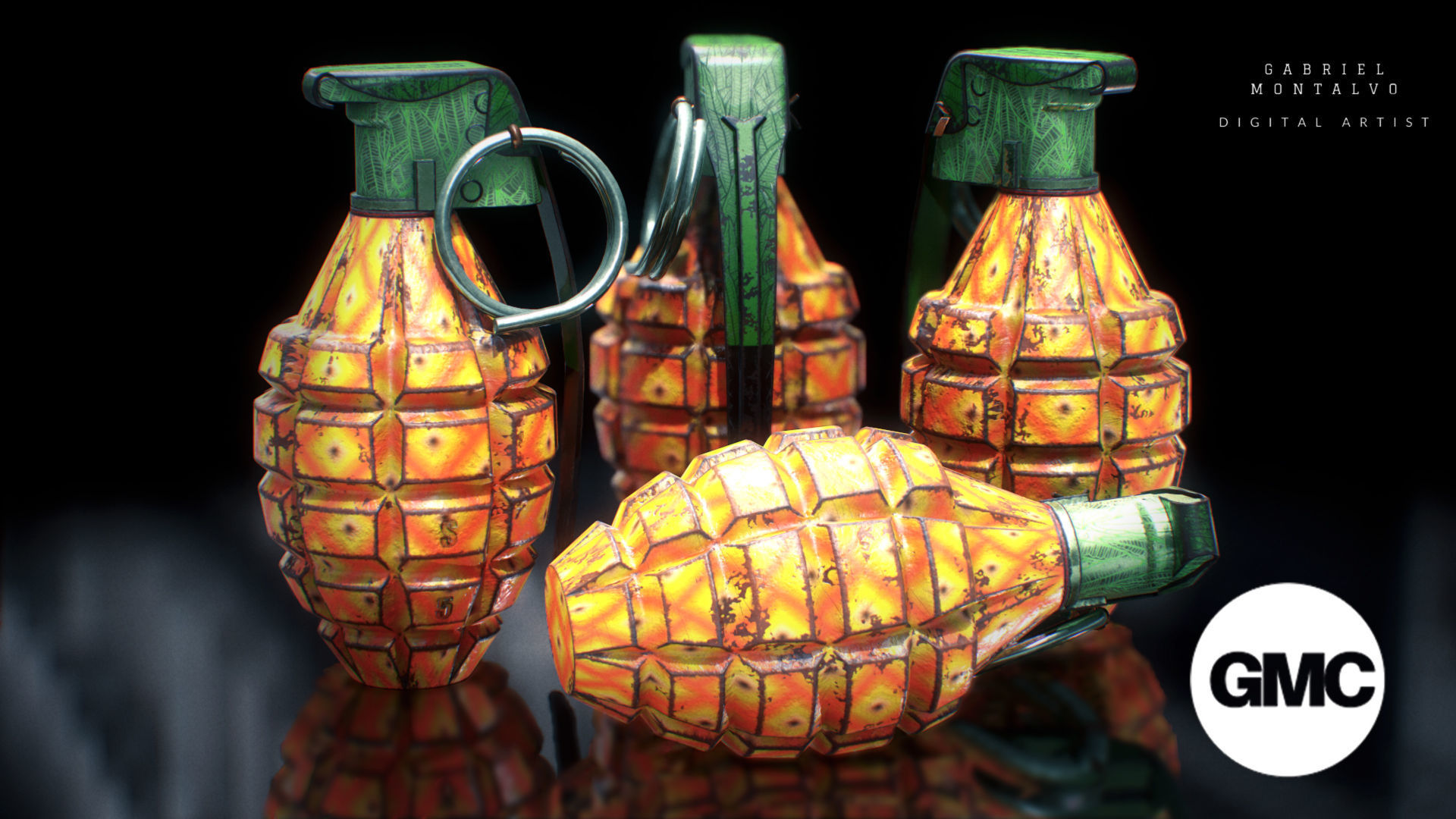 3D model MK2 Grenade - Game ready - Low poly with 6 PBR texture sets VR ...