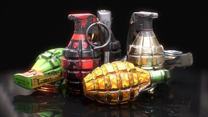 3D model MK2 Grenade - Game ready - Low poly with 6 PBR texture sets VR ...