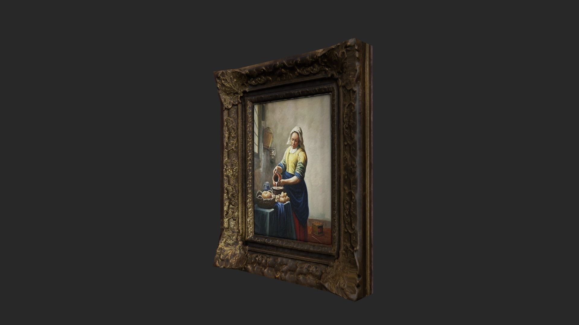 3D model The Milkmaid old framed painting of woman VR / AR / low-poly ...