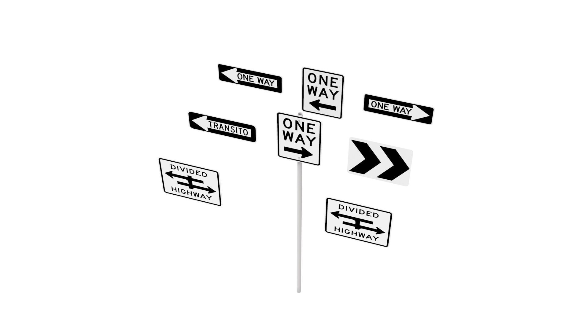Road Sign US R6 Series One Way And Divided Highway 3D model | CGTrader