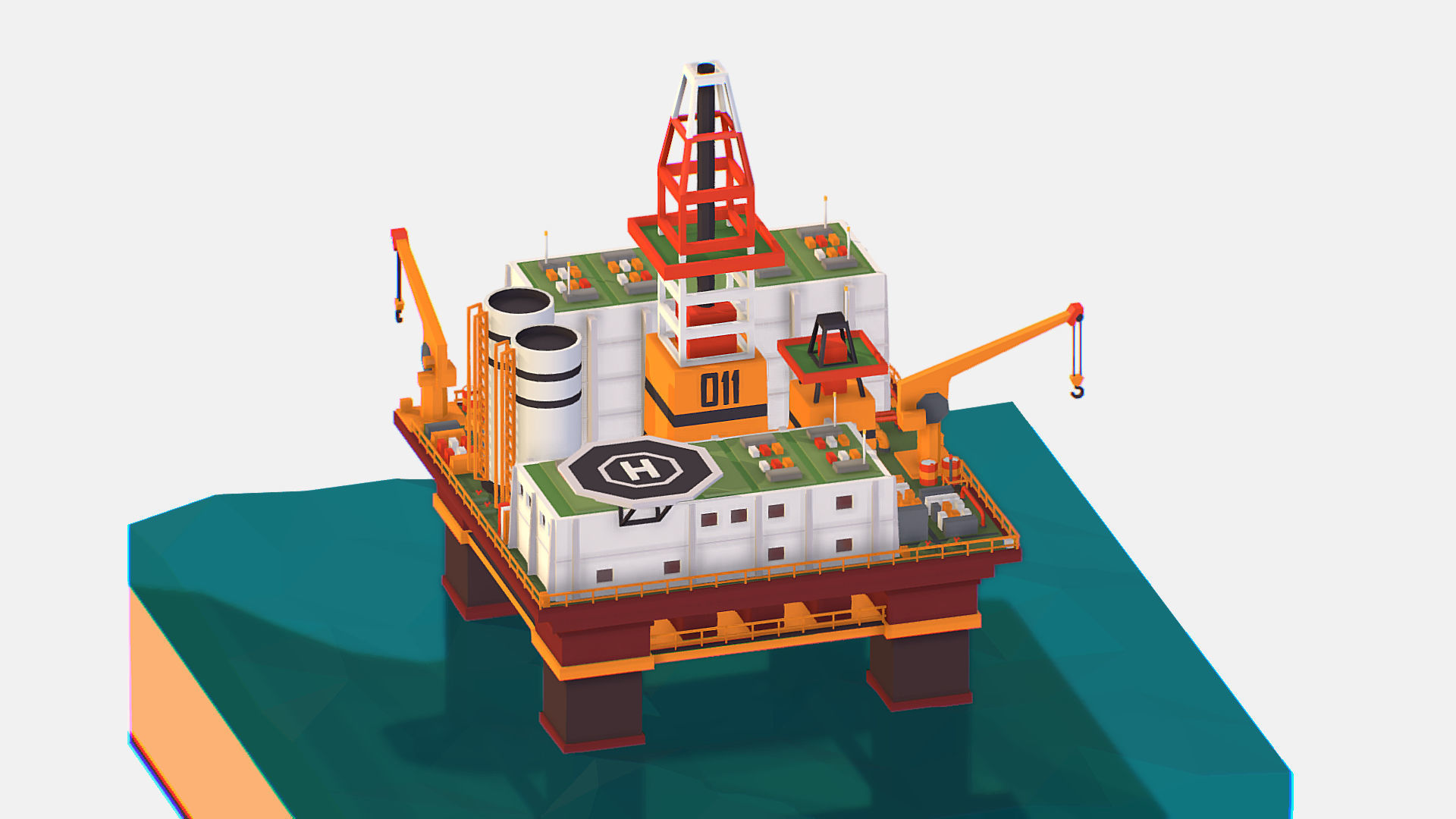3D model isometric Big Oil Production Rig Platform VR / AR / low-poly ...