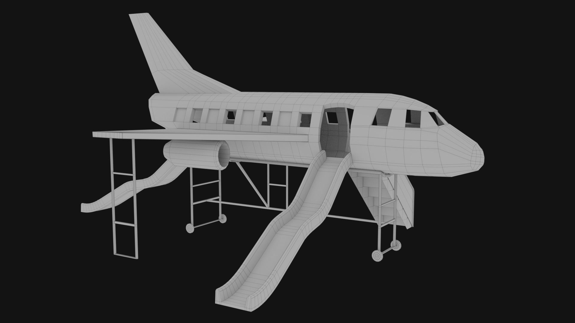 3D model 3D low poly PBR playground airplane slide VR / AR / low-poly ...