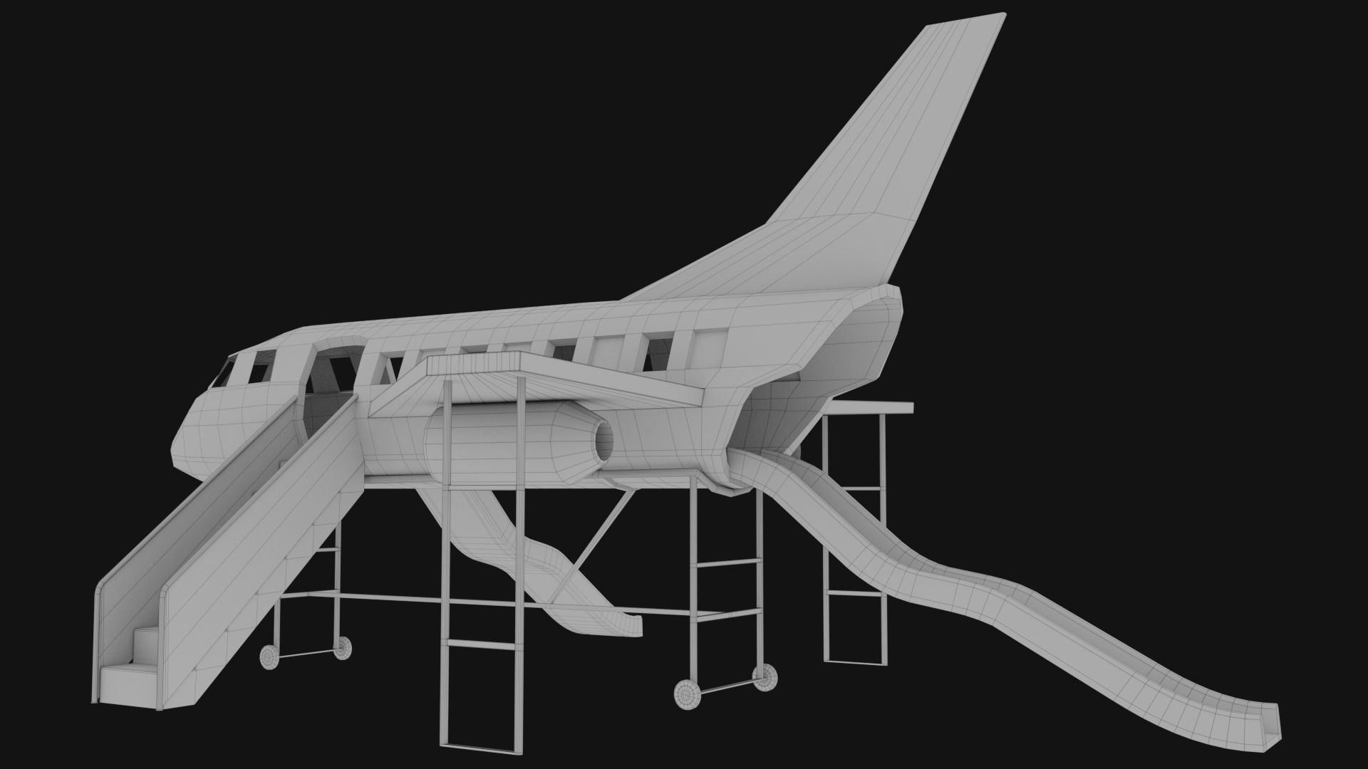 3D model 3D low poly PBR playground airplane slide VR / AR / low-poly ...