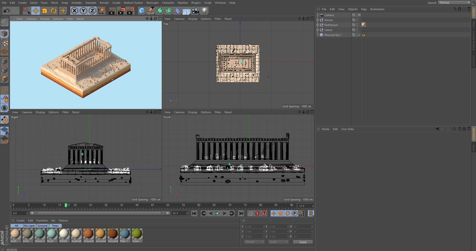 3D model Cartoon Low Poly Greece Parthenon Landmark VR / AR / low-poly ...