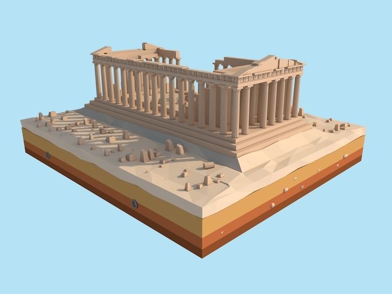 3D model Cartoon Low Poly Greece Parthenon Landmark VR / AR / low-poly ...