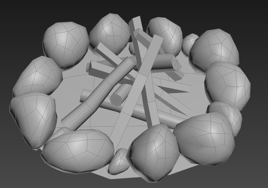 Bonfire fire pit made of rocks and logs free VR / AR / low-poly 3D ...