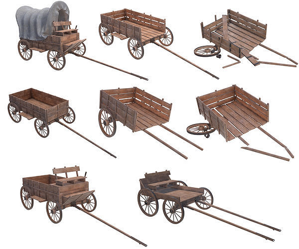 wooden wagons 3D model | CGTrader