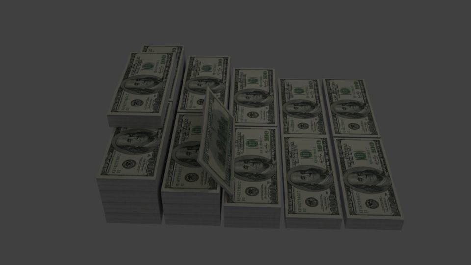 3D model Low Poly 100 USD Money Stack 3 TYPES Rack VR / AR / low-poly ...