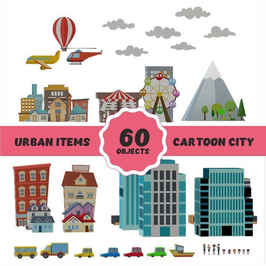 Set of urban items cartoon city 3D model | CGTrader