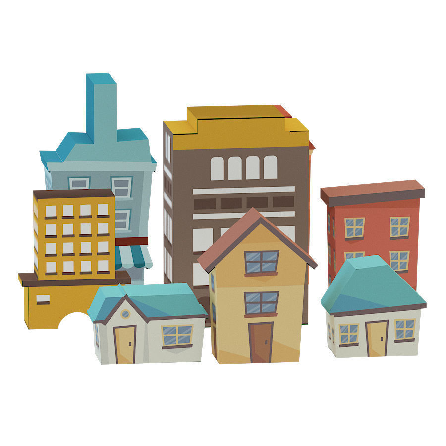 Set of urban items cartoon city 3D model | CGTrader