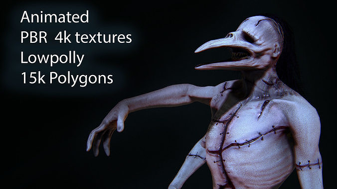 3D model Super Creepy HORROR monster PBR VR / AR / low-poly rigged ...
