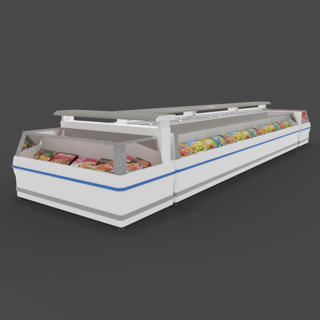 Store Floor Freezer refrigerator Store Display with frozen food 3D ...